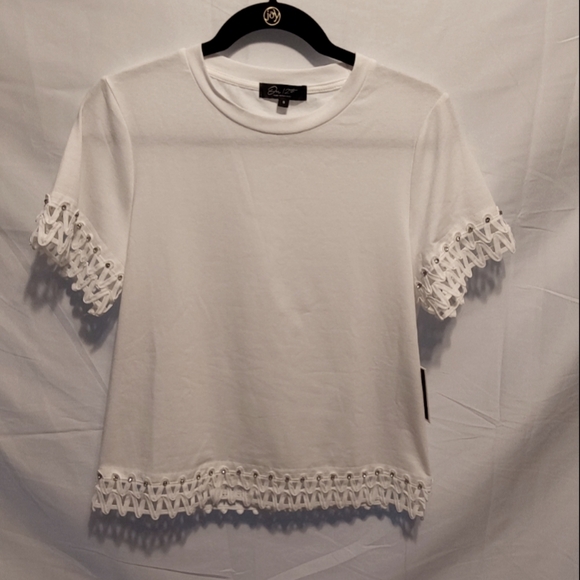 On 12th | Tops | On 2 Th Elegant White Lace Trim Top Shine Crystals ...